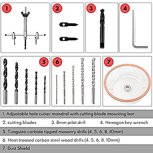 TOMMARS Adajustable Drywall Hole Saw Hole Cutter 1-5/8" to 8" (40-200mm) with ABS Dust Shield for recessed Lights, Ceiling Speakers, Vent Holes