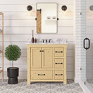 Tuscany 36-inch Bathroom Vanity (Carrara/Driftwood): Includes Driftwood Cabinet with Authentic Italian Carrara Marble Countertop and White Ceramic Sink