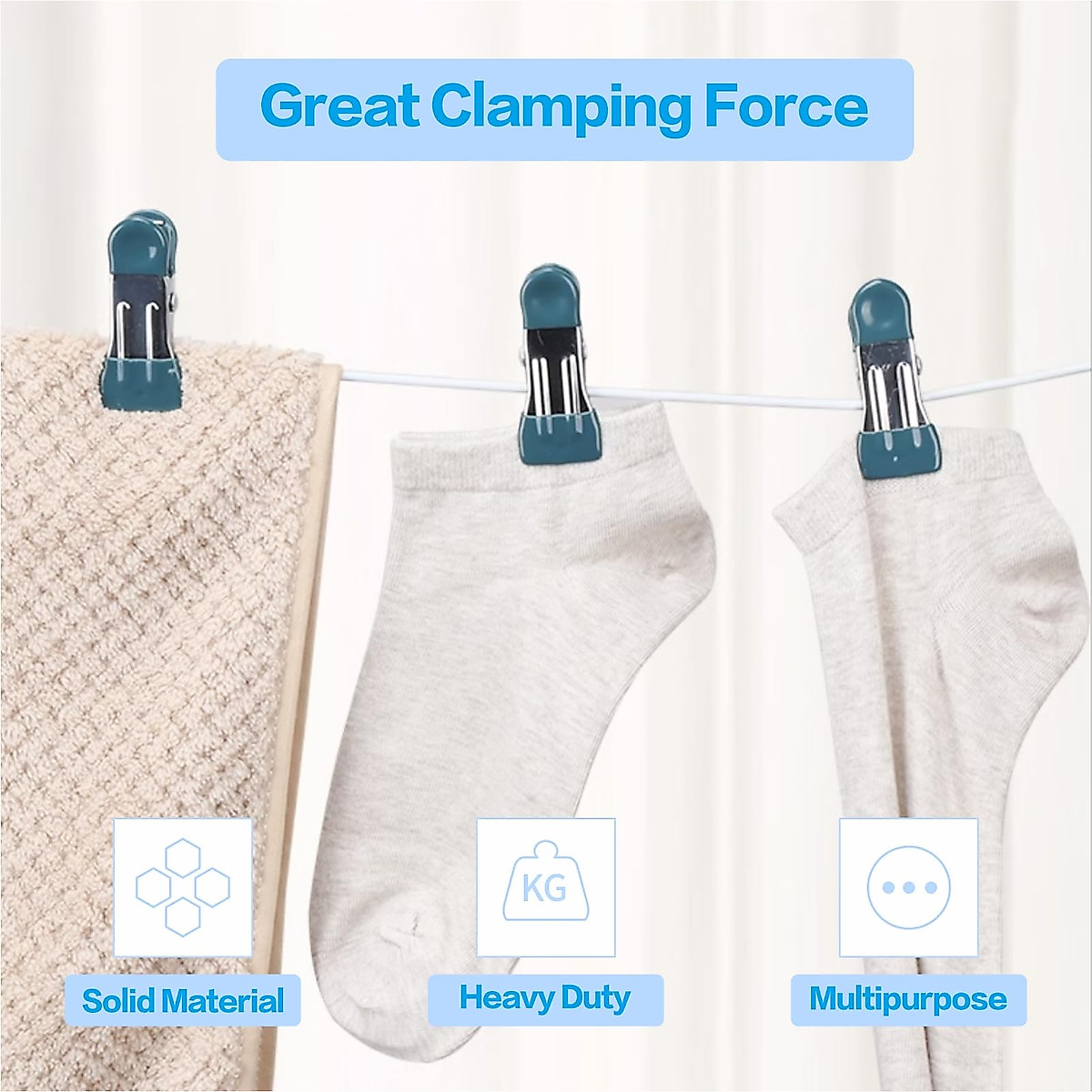 Clothes Pins, 24Pcs Chip Clips, 8 Mix Colors Clothespins, Bag Clips, Paper Clips, Mini Clothes Pins for Photo, Chip Clips Bag Clips Food Clips, Heavy Duty Metal Food Clips for Food, Kitchen Clips