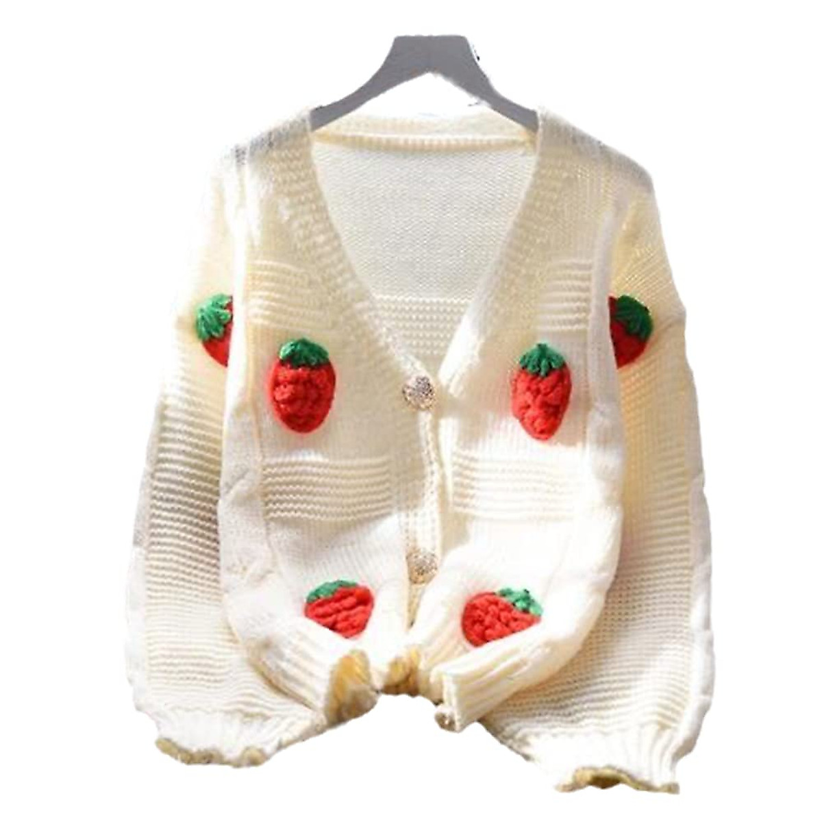 Womens Kawaii Strawberry Knit Cropped Sweater Cute Cardigan Aesthetic for Teen Girls Floral Y2k Korean School Uniform Jacket