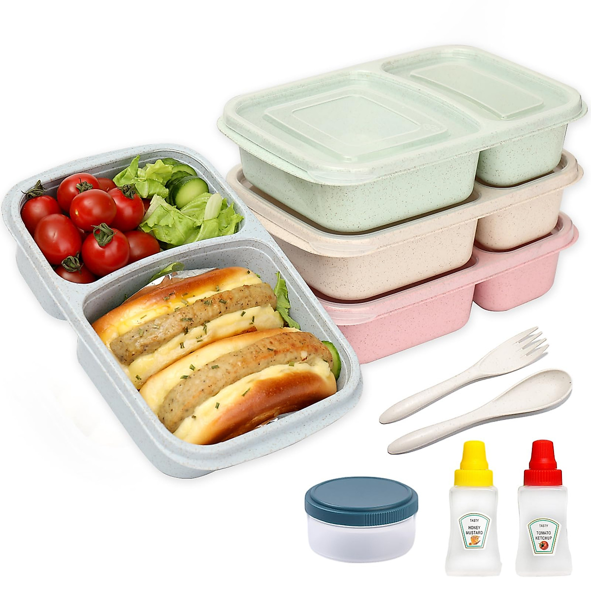 Oyeahoo 4 Pack Bento Lunch Box for Adults, 2 Compartment Meal Prep Containers Reusable, Divided Lunch Containers with Lids, Microwave & Dishwasher Safe Food Prep Containers for Lunch, Work and Travel