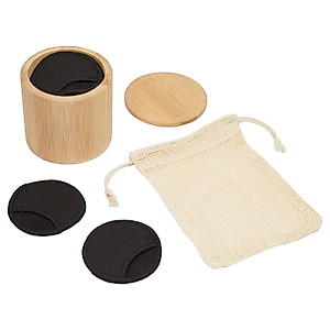 Glamlily 16 Pack Reusable Cotton Rounds for Makeup Removal with Bamboo Holder and Mesh Storage Bag (Black)