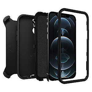 OtterBox iPhone 12 & iPhone 12 Pro Defender Series Case - BLACK, rugged & durable, with port protection, includes holster clip kickstand