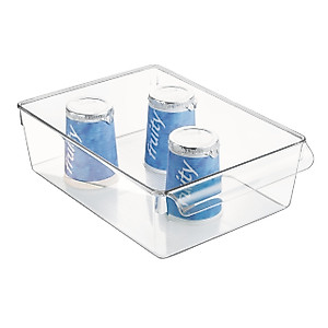 iDesign Linus Plastic Fridge and Freezer Storage Organizer Bin with Handle, Clear Container for Food, Drinks, Produce Organization, 8" x 11.5" x 3.5", Clear