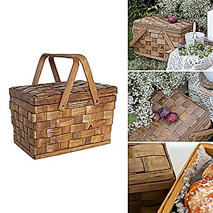 Picnic Basket with Folding Handles, Wooden Hamper Wedding Bread Display Picnic Basket Prop with Lid (Coffee)