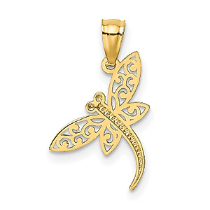 Jewelry Stores Network 14k Yellow Gold Satin Dragonfly Filigree Pendant 21 mm x 13 mm