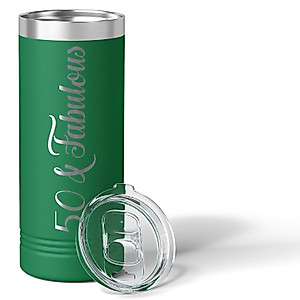 50 & Fabulous 22 oz Skinny Tumbler 50th Birthday Gifts For Women on Green Decorations Funny Present Vacuum Insulated Cup