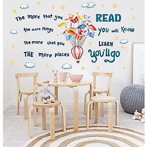 YIMEHDAN Reading Book Wall Decal,The More That You Read The More Things You Will Know Inspirational Quote Vinyl Wall Stickers, Removable Educational Reading Artwork for Classroom Office Library Decor