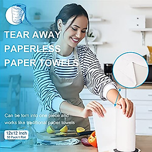 Reusable Paper Towels Washable Roll: 50Pack Paperless Paper Towels Tear Away 12x12In Eco Friendly Absorbent Cloth Paper Towels Reusable Washable for Kitchen Zero Waste (White)