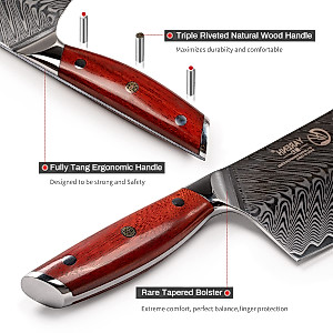 YARENH Chinese Cleaver Knife, 7 inch Professional Kitchen Knife, Damascus Steel Blade, 67 Layers, African Sandalwood Handle, Suitable for Cutting Vegetables and Meat, Gift Box Packaging