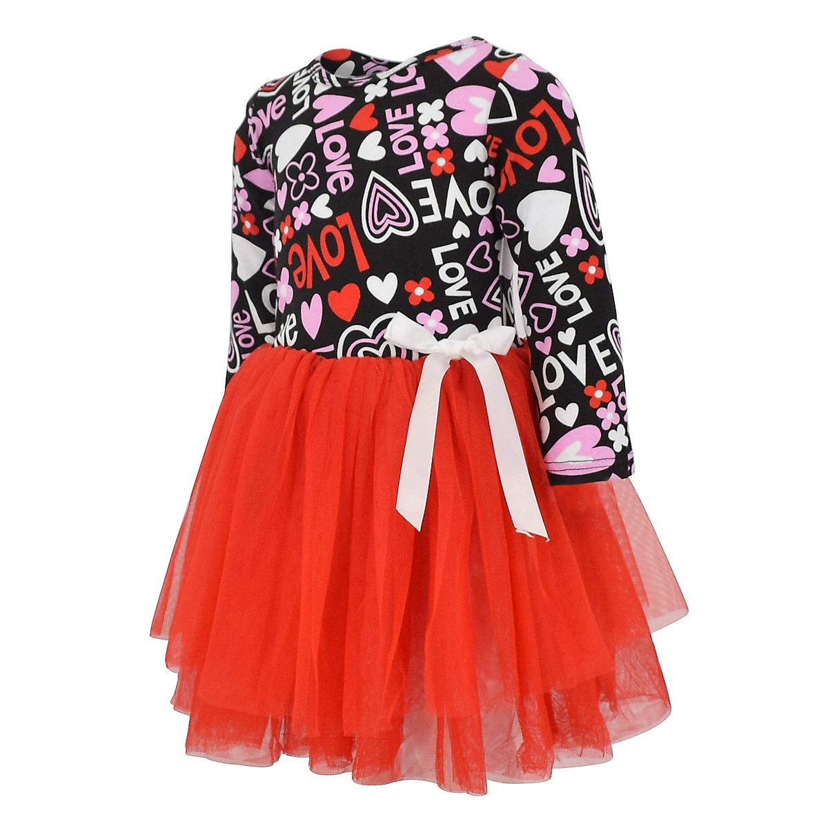 Girls Long Sleeve Valentines Day Tulle Tutu Dresses for Kid and Toddler Red 4 Years