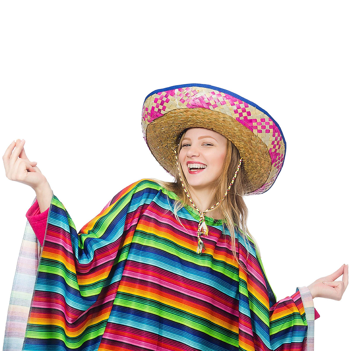 Skeleteen Mexican Serape Poncho Costume - Cinco De Mayo Mexican Fiesta Ponchos for Adults and Kids