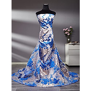 SJD LACE African Lace Fabric 5 Yards, French Embroidery Gilding Mesh Organza Lace for Wedding Party Sewing (20789)