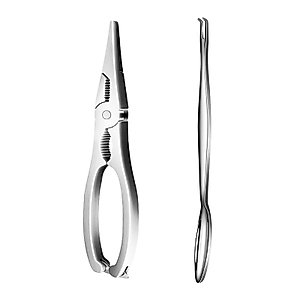 2Pcs Crab Lobster Crackers and Tools, Upgraded 4 In 1 Stainless Steel Crab Claw Opener and Leg Picks Tools, Heavy Duty Seafood Tool Set Crab Scissors for Crab Lobster Shells