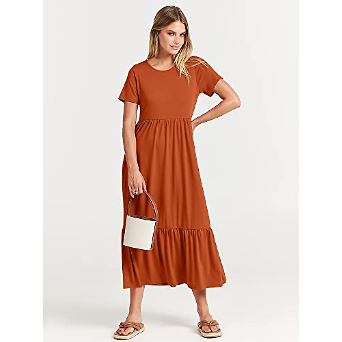 ANRABESS Women's Summer Casual Short Sleeve Crewneck Swing Dress Casual Flowy Tiered Maxi Beach Dress with Pockets 727zongse-S