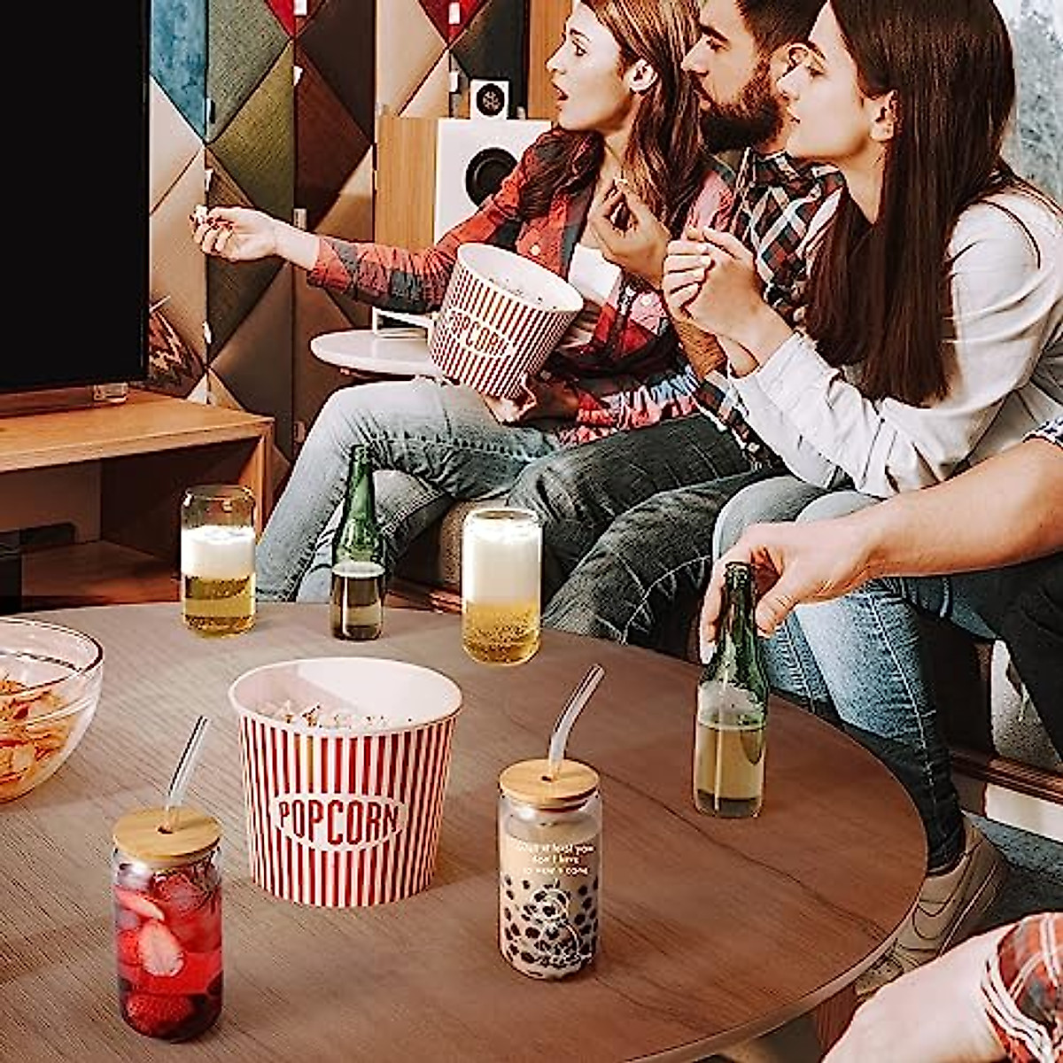 Break Up, Divorce Gifts For Women - Get Well Gifts For Women After Surgery, Feel Better Gifts - 16 Oz Coffee Iced Glass Cup With Bamboo Lid And Straws - At Least You Dont Have To Wear A Cone Can Glass