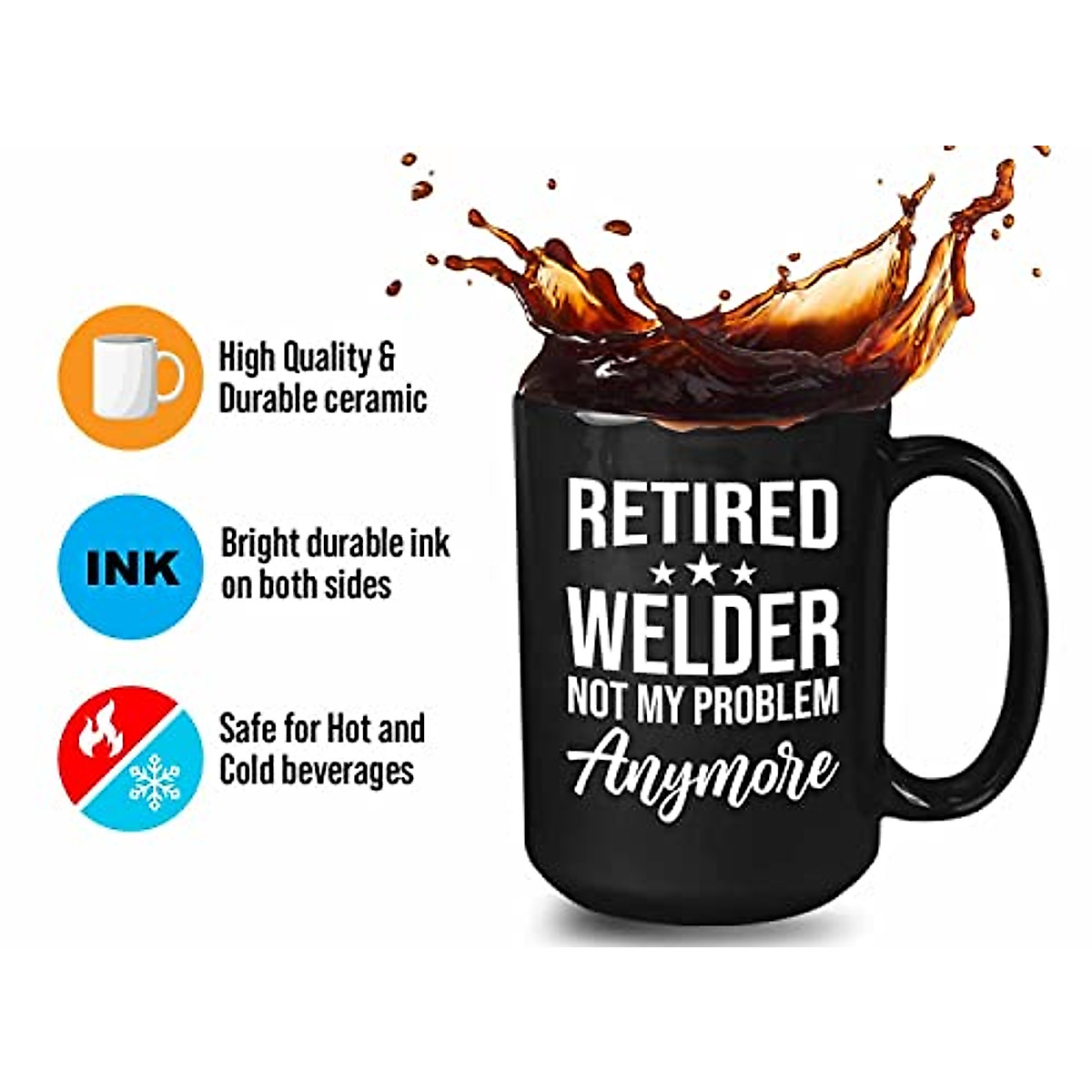 Retired Welder Coffee Mug 15oz Black - Retired welder not my problem - Funny Sarcasm Humor Joke Welding Steel Metal Solder Fuse Unite Electric Retirement