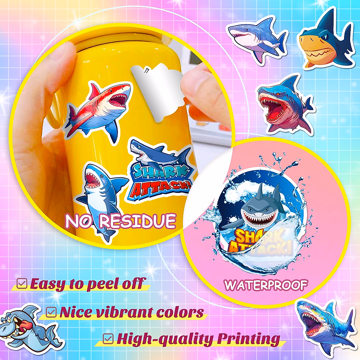 50 Pcs Cool Shark Sticker, Waterproof Stickers for Kids Teens Adults, Shark Vinyl Stickers for Water Bottle,Laptop, Phone, Skateboard Stickers for KidsTeens Girls and Boys