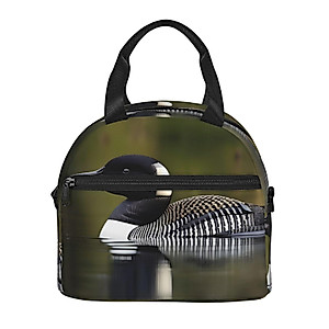 Lunch Bag,Tote Bag For Women & Men Adjustable Shoulder Strap,Leak Proof For Office Work,Picnic,Loon Nature Bird Print