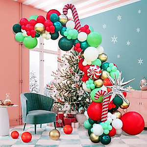 CboDeco Christmas Balloon Garland Arch Kit with 125pcs Balloons (Red, Green, White) for Christmas Party Decorations