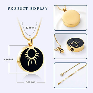 Eye of the Sun Cremation Necklace for Ashes Stainless Steel Urns Necklace for Ashes Keepsake Ash Pendant for Loved One Memorial Jewelry for Ashes