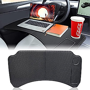FURYENGRAVER Big Space Desk for Tesla Model Y Model 3 Tray for Eating Laptop iPad or Notebook Tesla Model Y Model 3 Accessories Carbon Fiber Texture