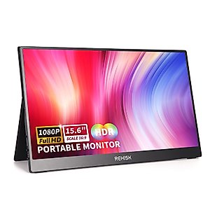 ReHisk Portable Monitor 15.6'' FHD 1080P Laptop Monitor IPS Eye Care Computer Display HDMI USB-C Travel Monitor with Smart Cover&Dual Speakers, External Monitor for Mac PC Phone PS4/5 Xbox Switch