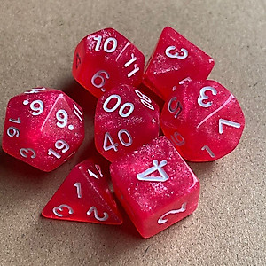 7 Pcs Colorful Glitter DND Polyhedral Dice, Acrylic Dice Durable Dice for Table Games, Role Playing, Family Party Favor(Glitter Pink)