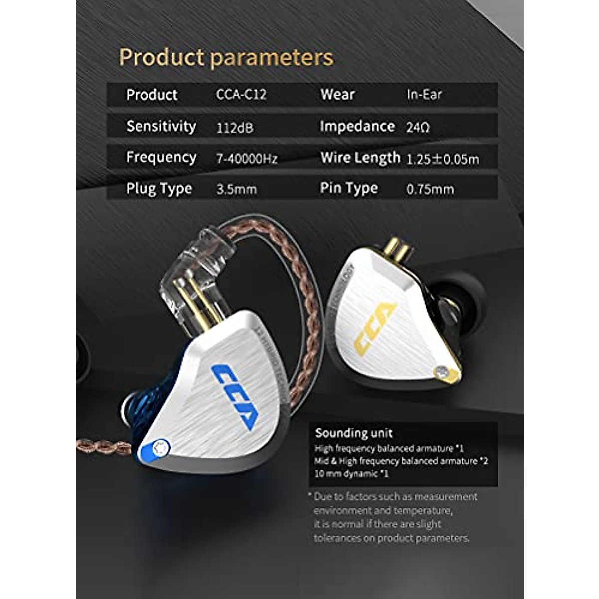 CCA C12 in Ear Monitor Headphones 5BA 1DD Hybrid HiFi IEM Earphones Noise Isolating Stereo Wired Earbuds for Musicians Audiophile Singers DJ