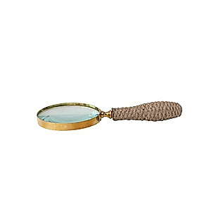 Creative Co-Op Brass Magnifying Glass with Jute Wrapped Handle Decorative Accents, 9" L x 4" W x 1" H, Clear & Natural
