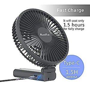 HandFan 6 Inch Handheld Fan 4000mAh Battery Operated Fan 6 Settings Personal Desktop Fan with 5-34H Working Time Removable Base Strong Airflow for Home Office Campimg Hot Flashes Outdoor Sports