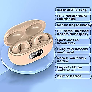 BODBX Wireless in Ear Earbuds,Bluetooth Ear Clip Bone Conduction Headphones,Open Ear Headphones Bluetooth 5.3,Waterproof Mini Sport Running Earring Earphone (Khaki)