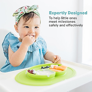 ezpz Mini Mat for 12 Months+ (Lime) - 100% Silicone Baby Plates with Suction and Built-in Placemat for Infants + Toddlers - Baby Led Weaning - for Highchair, Dining Table and Travel