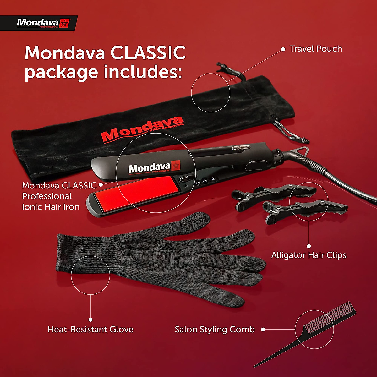 MONDAVA Professional | Ceramic Tourmaline Flat Iron Hair Straightener 1¼" | (Dual Voltage) | (Adjustable Temperature Digital Technology) | Straighten & Style Wild Hair in Under (8 Min)