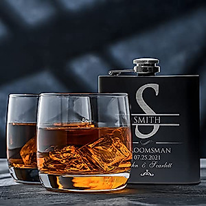 P Lab Set Of 3 - Groomsmen Gift - Groomsman Gifts For Wedding, Wedding Favor Customized Flask Set w Optional Gift Box - Engraved 6oz Stainless Steel Flask Custom Personalized Flask Gift Set, Black #2