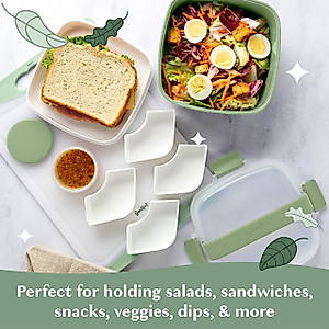 Goodful Stackable Lunch Box Container, Bento Style Food Storage with Removeable Compartments for Sandwich, Snacks, Toppings & Dressing, Leak-Proof and Made without BPA, 56-Oz, Green