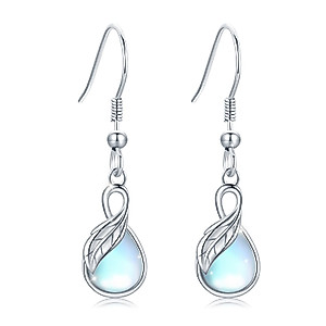 Midir&Etain Crystal Flower/Daisy 925 Sterling Silver Hoop Earrings Moonstone Daisy Jewelry Birthday Valentine's Day Christmas Gift for Women (Moonstone Leaf Earrings)