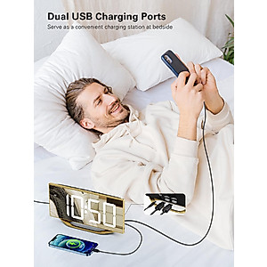 Alarm Clock for Bedroom, Modern Digital Clock for Living Room, 8.7" LED Mirror Alarm Clock with 2 USB Charger,Snooze,12/24H,7 Adjustable Dimmer & Volume Aesthetic Bedside Clock for Teens Kids Adults