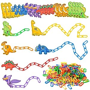 AsodSway Strengthen Dinosaur Card C-Clips Hooks Plastic Chain Links with Card Lacing Back to School Party Game Suitable for Development of Sensory Toys for Child Color Back to School Gifts Party Favor