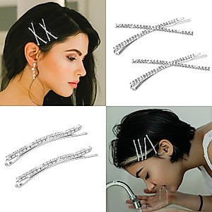 12 Pieces Rhinestone Bobby Pins Decorative Fancy Crystal Hair Clips Shiny Metal X Shaped Barrettes Bling Diamond Wedding Bridal Shower Hair Accessories for Women Ladies Girls (Silver)