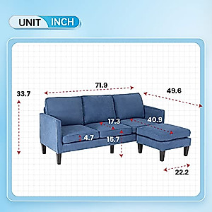 L Shaped Couch sectional Sofa Fabric Sofa Small Sofa Convertible Sofa for Small Living Room, Apartment and Small Space,Navy Blue