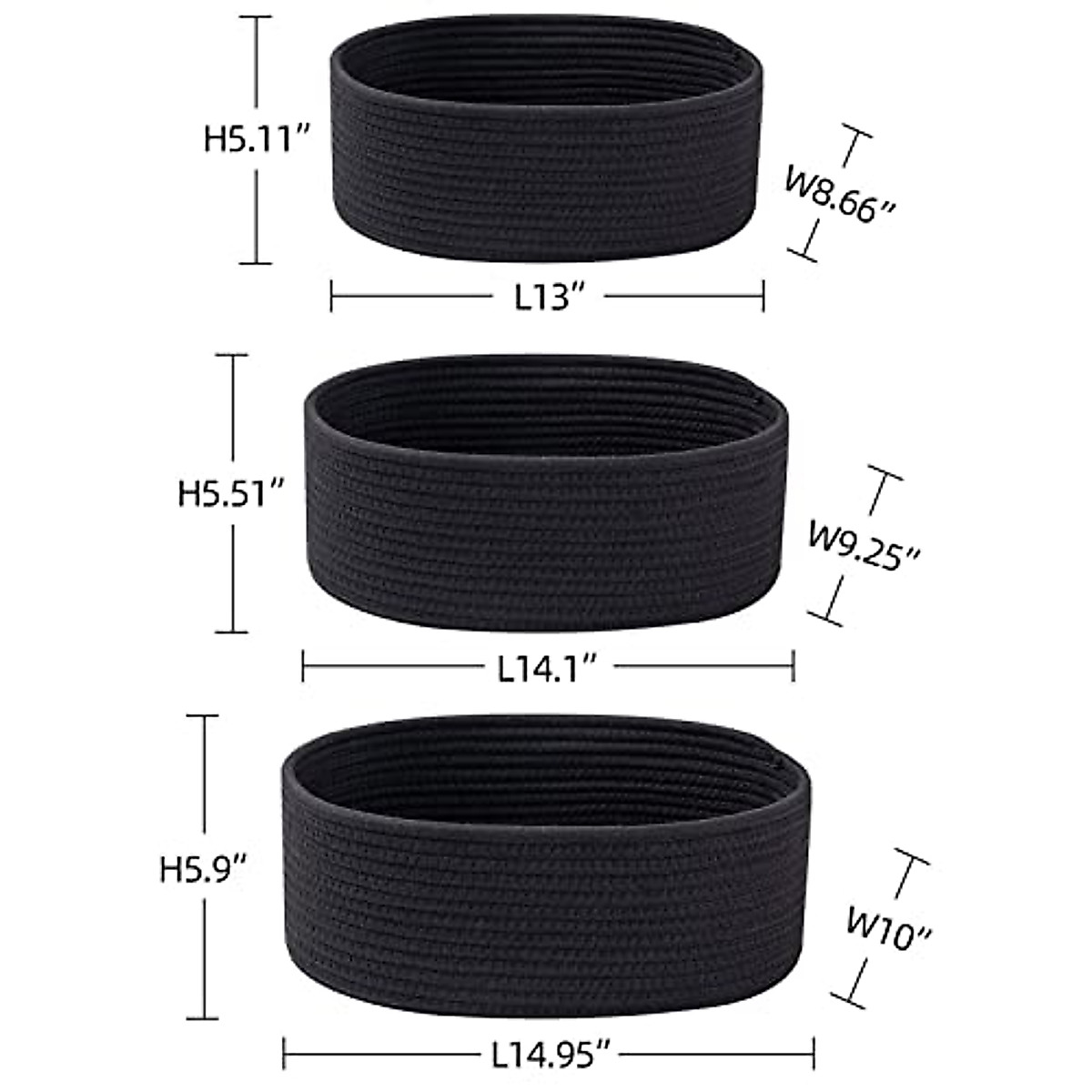 voten Black Toy Storage Basket Bins Set,Shelves Closet Cloth Storage Basket for Organizing&Storage,Small Woven Basket for Storage,Oval Set 3Packs