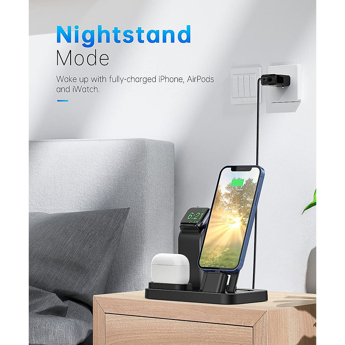 3 in 1 Charging Station Compatible with Apple Watch iPhone AirPods with 15W Adapter