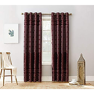 Sun Zero Elidah Medallion Bonded Velvet Thermal Extreme Total Blackout Grommet Curtain Panel, 50" x 84", Merlot