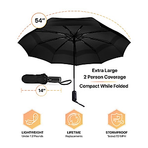 Parquet Travel Umbrella - Compact Umbrella Auto Open and Close, Extra Large Canopy - 54 inches 2 Person Travel Umbrella