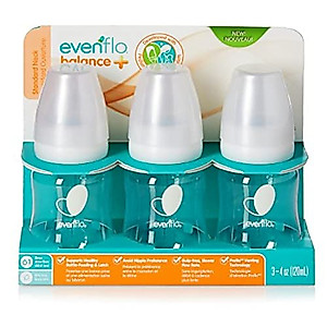 Evenflo Feeding Balance+ Bottles, Standard, 0+ Months, Slow Flow, 3 Bottles, 4 oz (120 ml)
