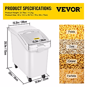 VEVOR 27 Gallon food storage containers 500 Cup Ingredient Bin with Scoop and Sliding Lid Commercial Food Container Ideal for rice storage, dog food container, flour, and sugar containers, White