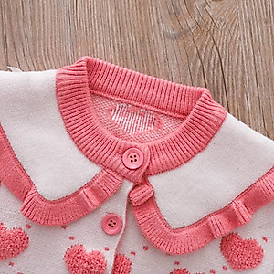 2pcs Toddler Kids Baby Girl Clothes Set Tweed Plaid Long Sleeve Button Top Coat Pleated Mini Tutu Skirts Winter Autumn Outfits Little Girls Sweater Sets Suéter de Niña Pequeña Pink Heart 18-24Months
