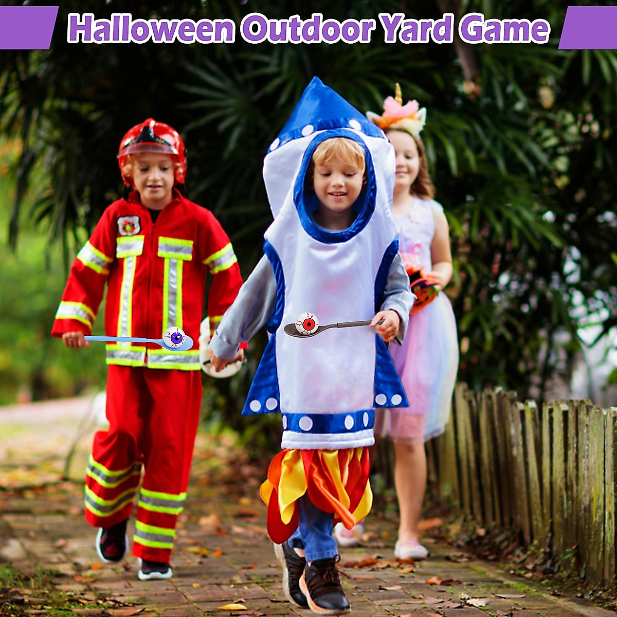 AMENON 12 Player Halloween Games, 12 Halloween Eyeball Egg & 12 Spoon Race Game for Kids Adults, Halloween Party Favors Supplies, Halloween Party Game Toys Outdoor Classroom Carnival Games Treats Gift