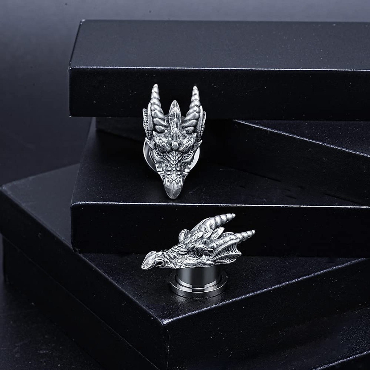 POBAISITER 1 Pair Stainless Steel Dragon Head Ear Gauges Tunnels Jewelry For Man For Woman Body Piercing Jewelry 2g-1/2 Inch Ear Stretcher Plugs